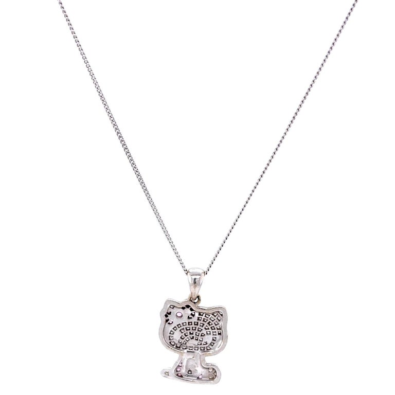 Diamond Pink Sapphire 18 Karat White Gold Hello Kitty Necklace For Sale ...