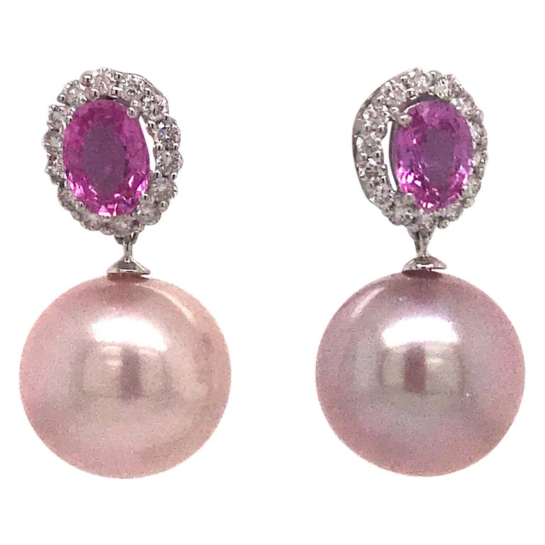 Diamond Pink Sapphire Pink Freshwater Pearl 2.32 Carat 18 Karat White ...