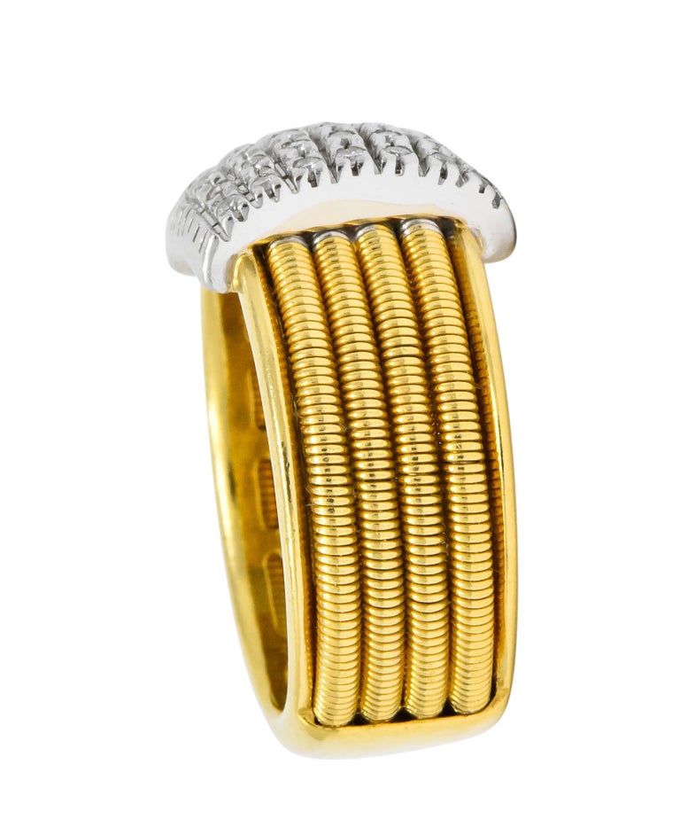 Diamond Platinum 18 Karat Yellow Gold Italian Coil Ring For Sale at 1stDibs