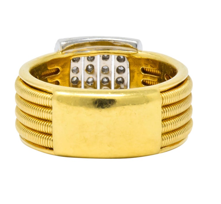 Diamond Platinum 18 Karat Yellow Gold Italian Coil Ring For Sale at 1stDibs