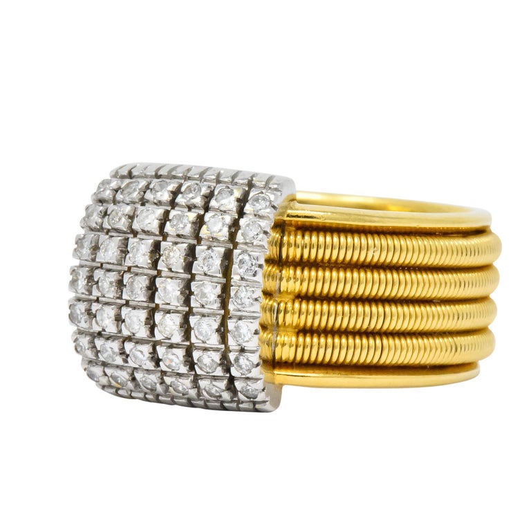 Diamond Platinum 18 Karat Yellow Gold Italian Coil Ring For Sale at 1stDibs