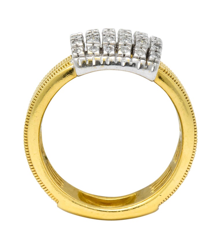 Diamond Platinum 18 Karat Yellow Gold Italian Coil Ring For Sale at 1stDibs