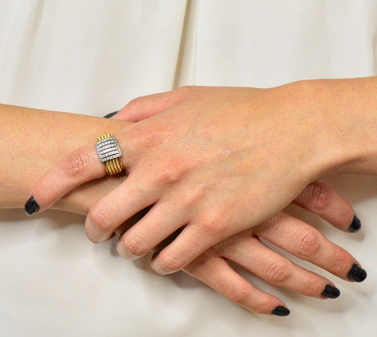 Diamond Platinum 18 Karat Yellow Gold Italian Coil Ring For Sale at 1stDibs
