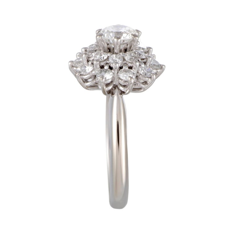 Diamond Platinum Cluster Flower Ring at 1stDibs