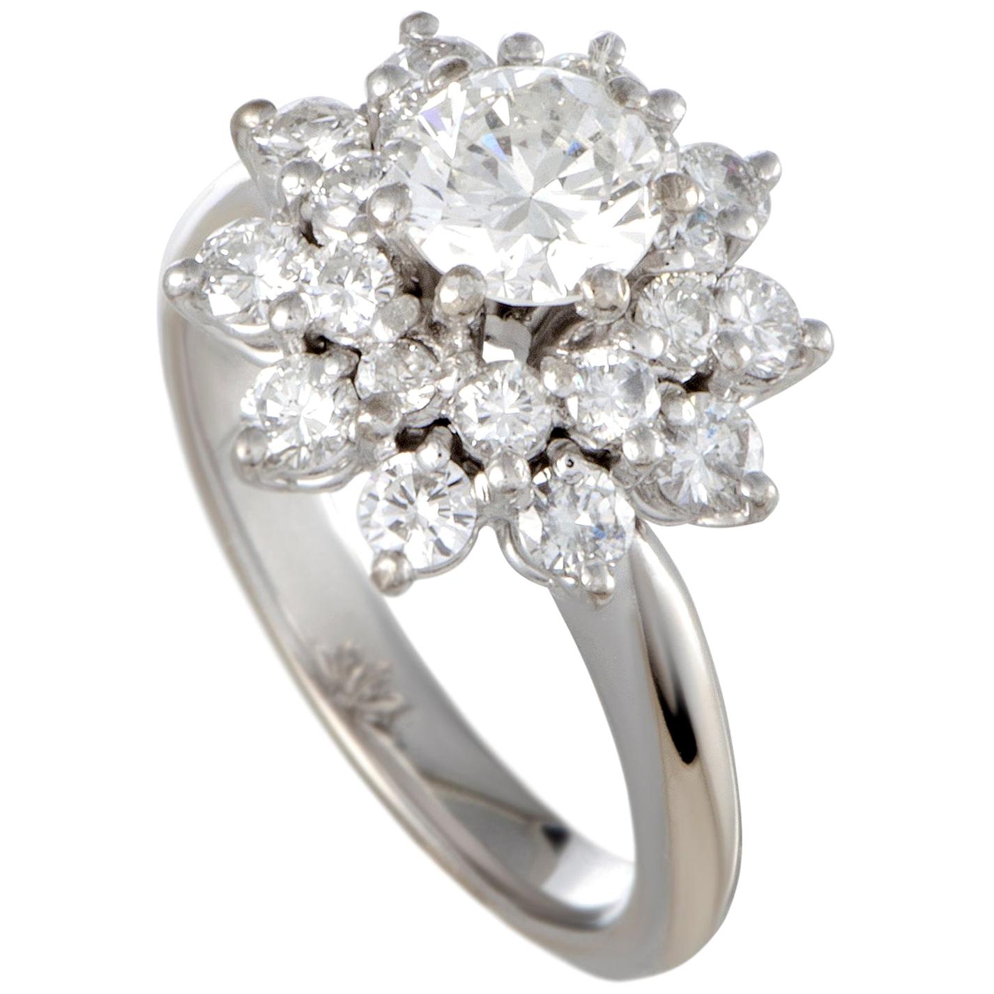 Diamond Platinum Cluster Flower Ring at 1stDibs