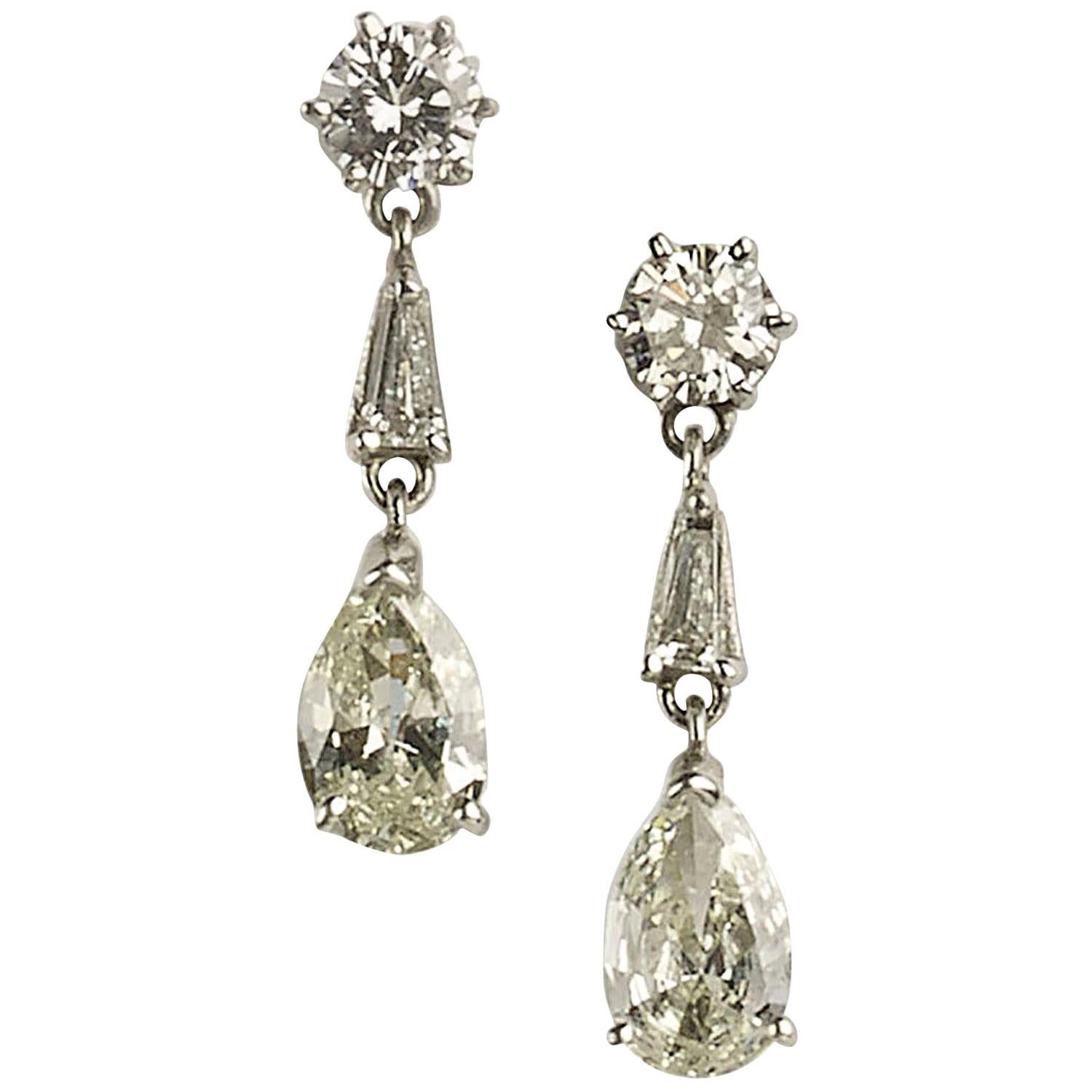 Edwardian 2 Carat Diamond Drop Platinum Earrings at 1stDibs