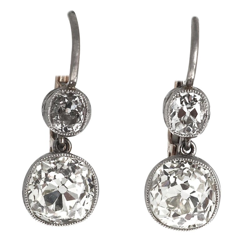 Diamond Platinum Drop Earrings at 1stDibs