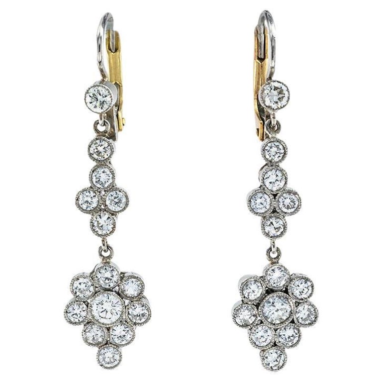 Diamond Platinum Drop Earrings at 1stDibs