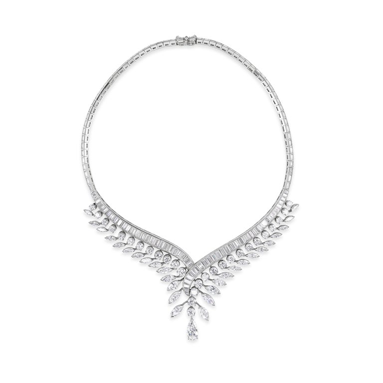 Diamond Platinum Feather Necklace For Sale at 1stDibs