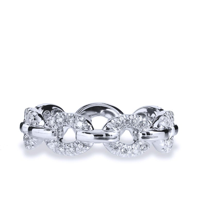 Handmade Diamond and Platinum Link Band Ring 6 For Sale at 1stDibs