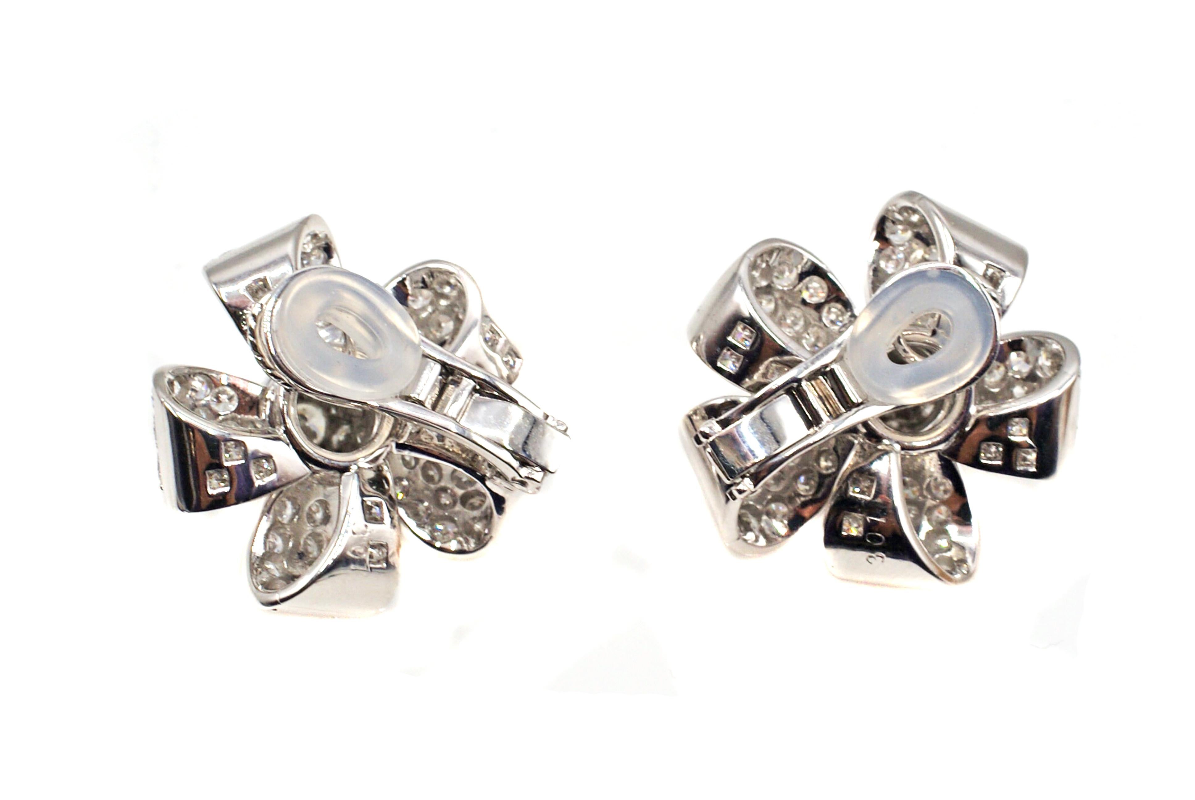 Diamond Platinum Ribbon Earclips For Sale at 1stDibs