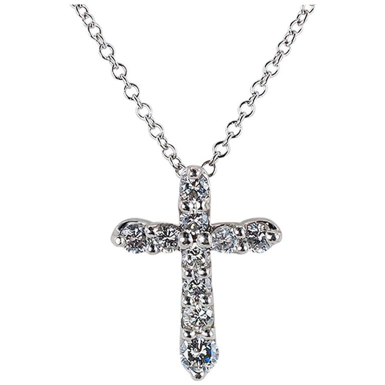 Diamond Platinum Small Cross Pendant For Sale at 1stDibs