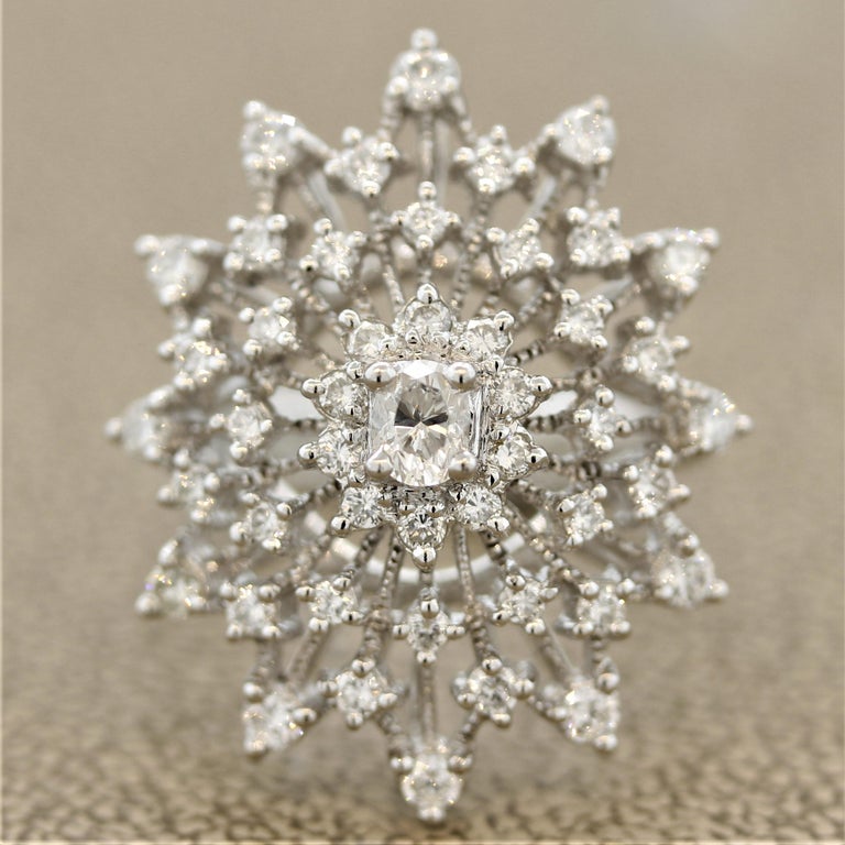Diamond Platinum “Snowflake” Ring at 1stDibs