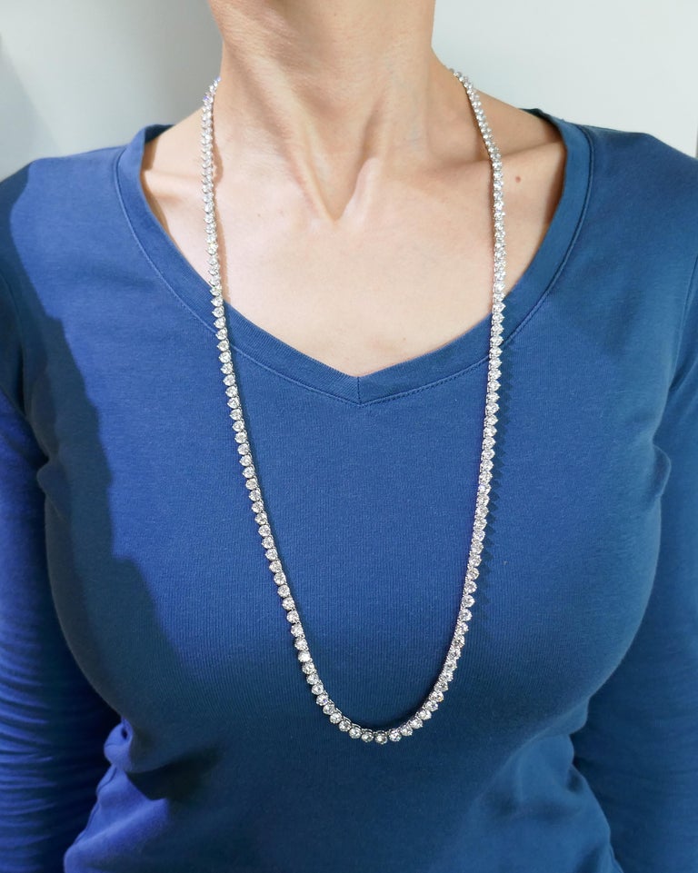 Diamond Platinum Tennis Riviere Necklace Opera Length For Sale at ...
