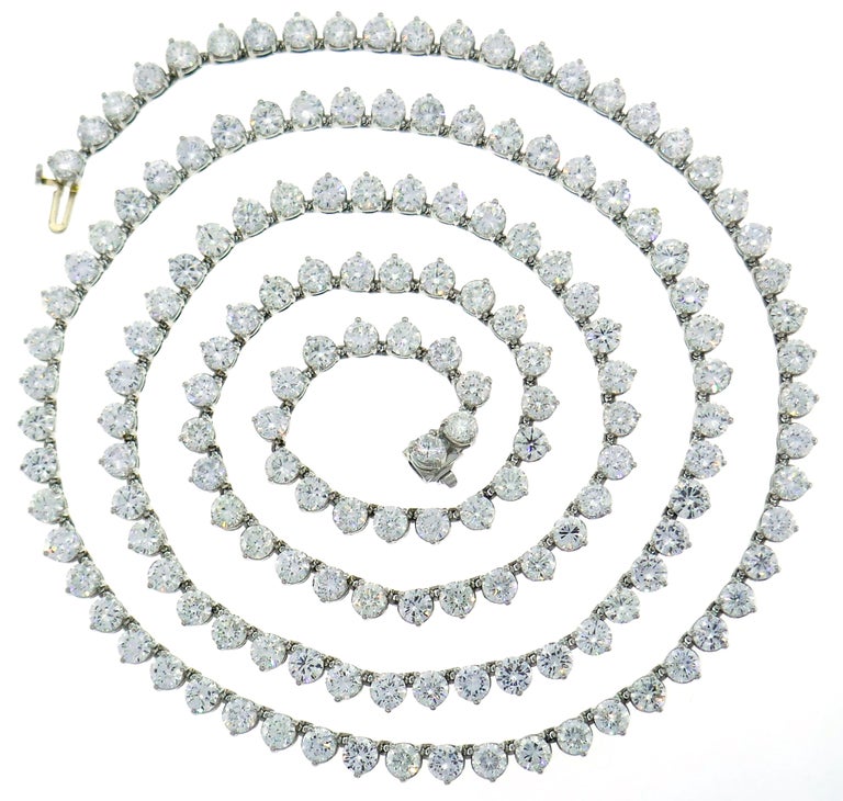 Diamond Platinum Tennis Riviere Necklace Opera Length For Sale at ...