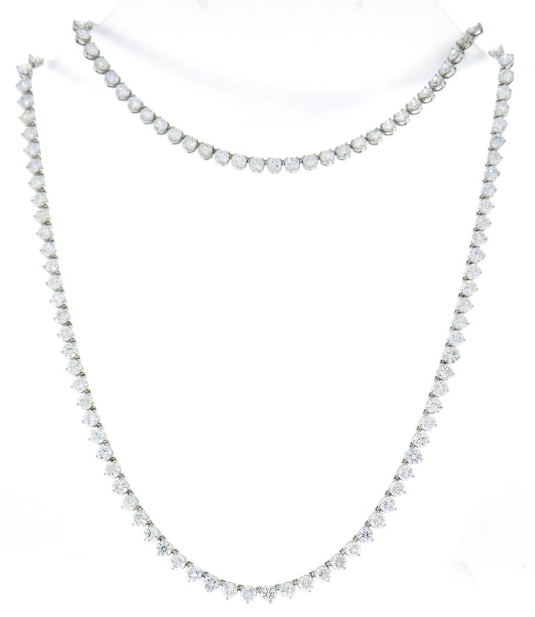 Diamond Platinum Tennis Riviere Necklace Opera Length For Sale at ...