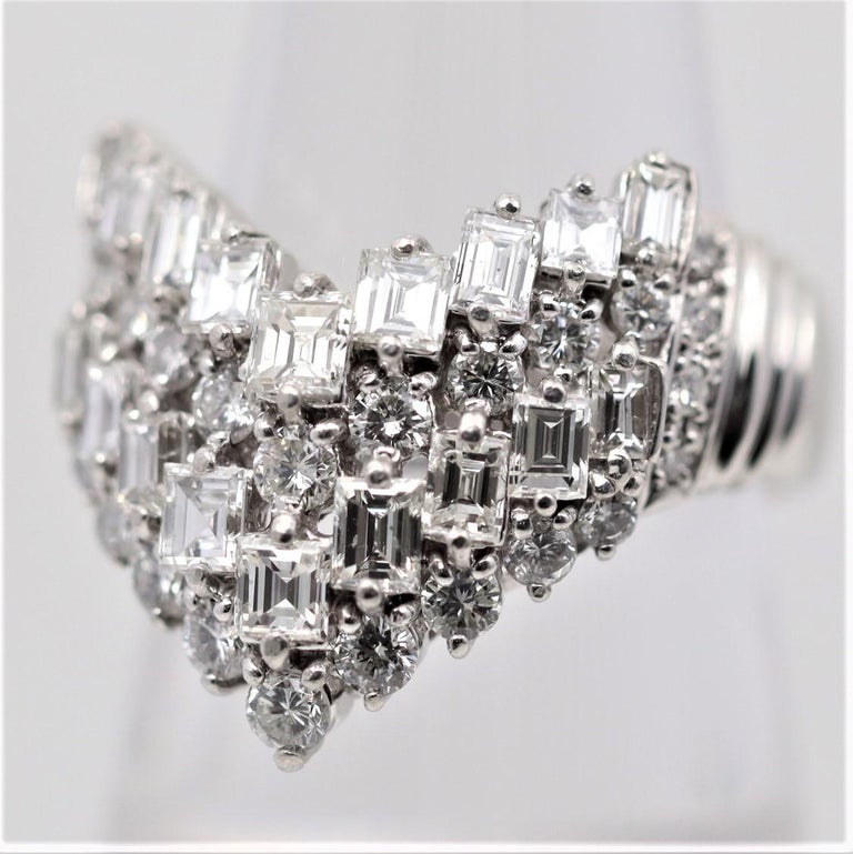 Diamond Platinum V-Shape Ring at 1stDibs