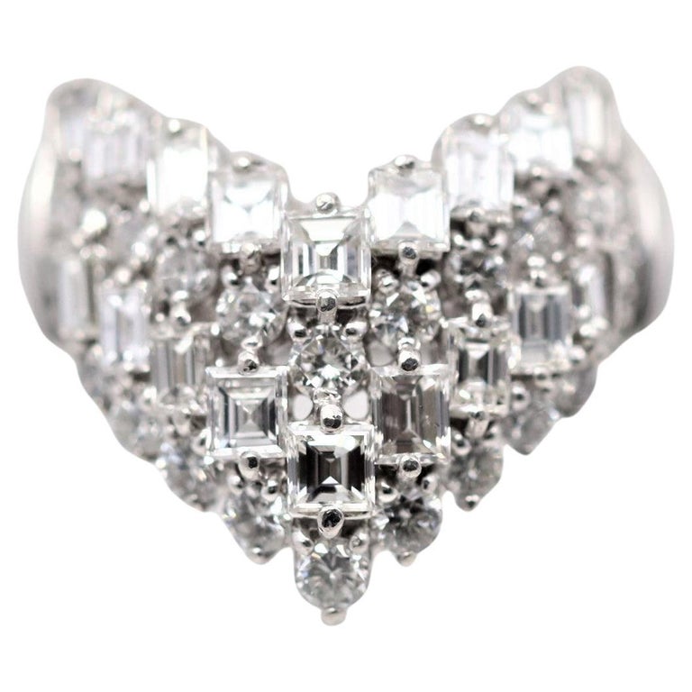 Diamond Platinum V-Shape Ring at 1stDibs