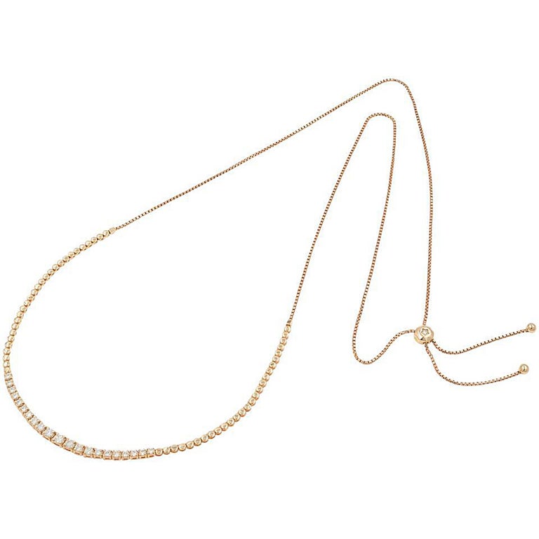 Diamond Prong Bolo Chain Ladies Necklace in 14 Karat Rose Gold 1.40 ...