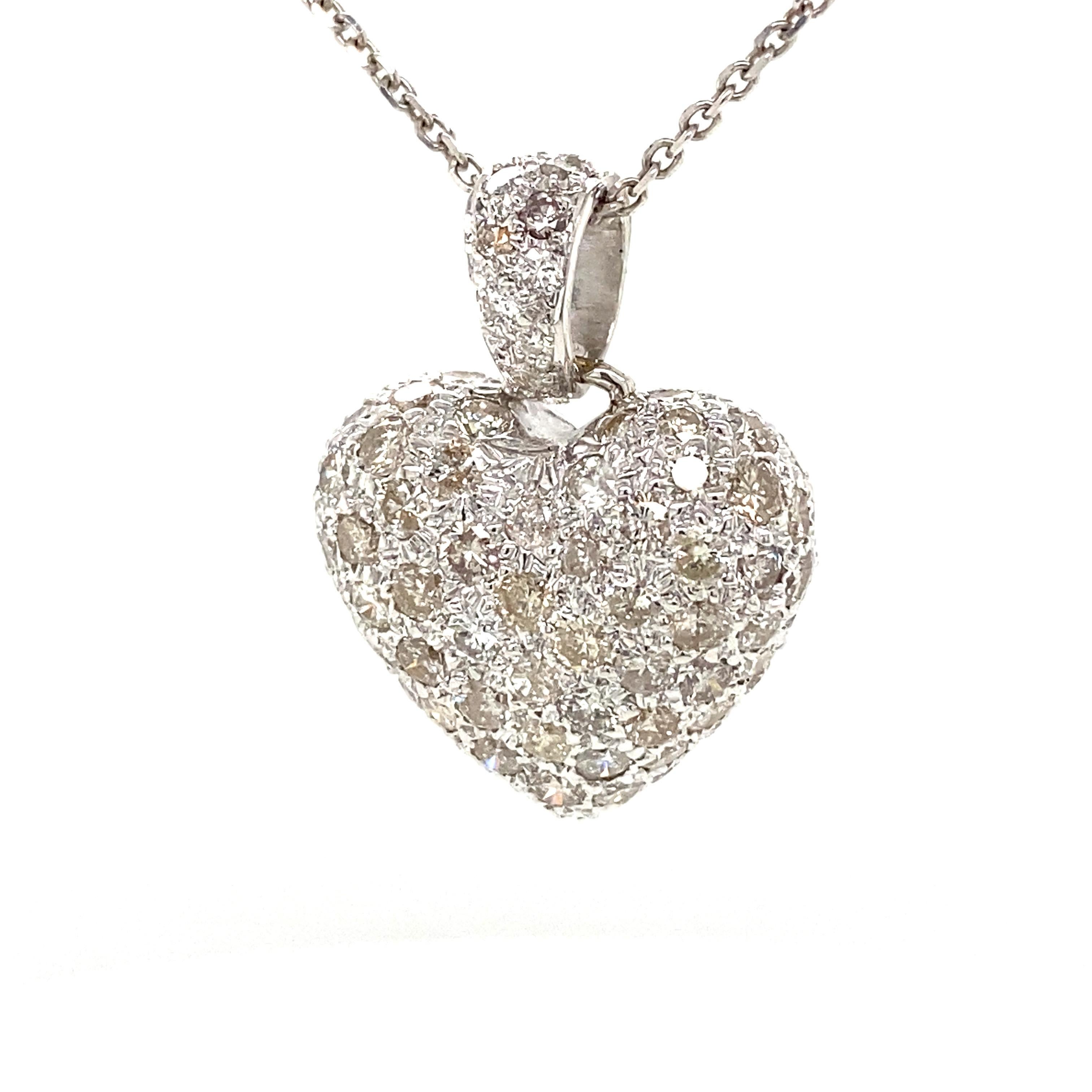 Diamond Puff Heart 14k White Gold Pendant For Sale at 1stDibs