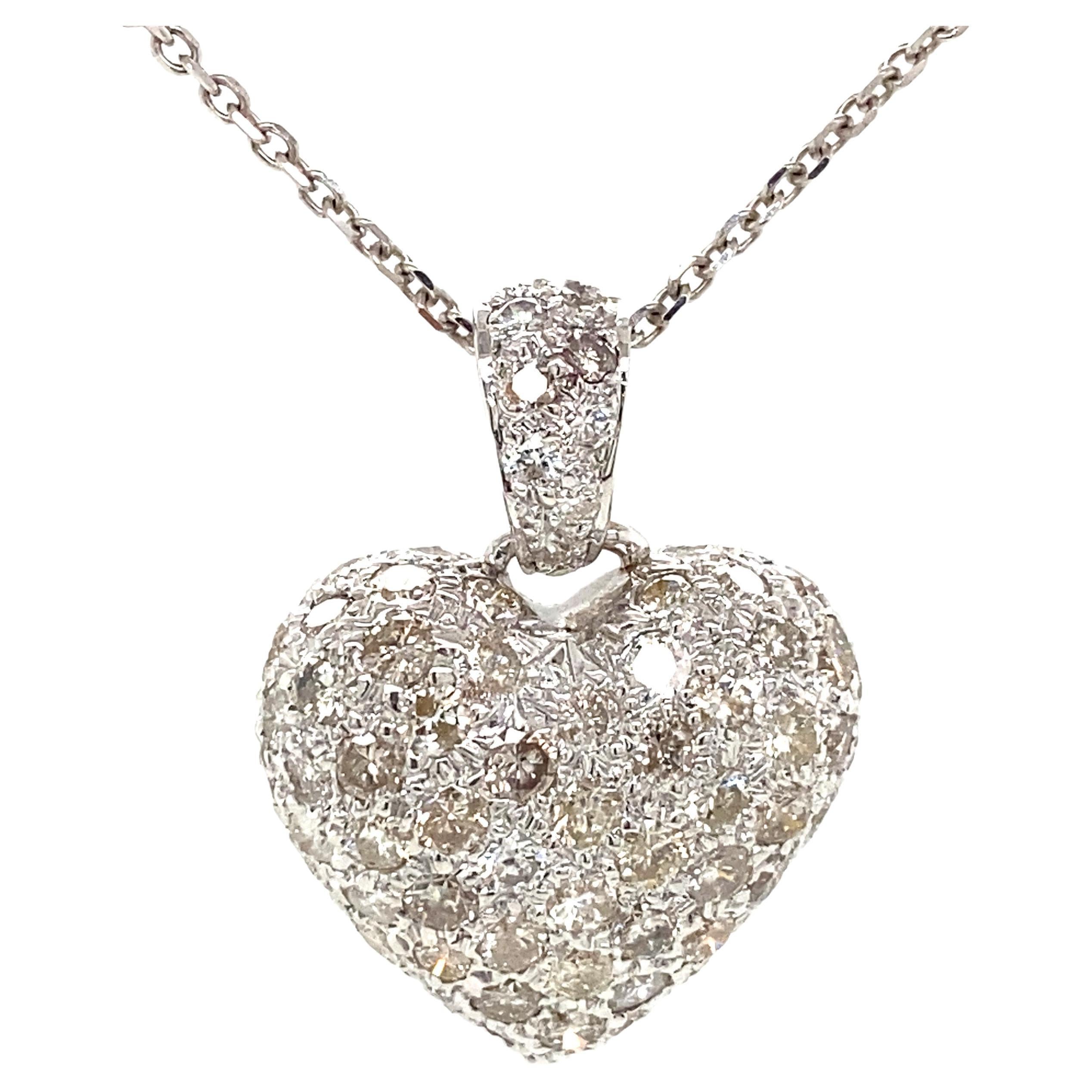 Important Diamond and Gold Floral Puff Heart Opera Necklace For Sale at ...