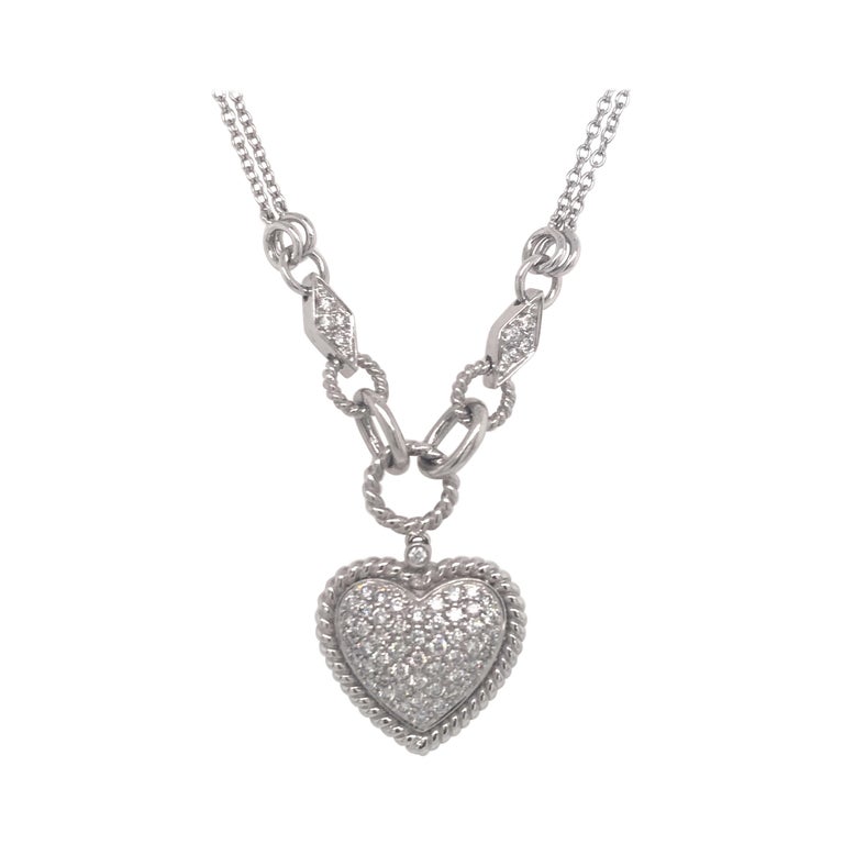 Diamond Puff Heart Necklace 1 Carat 14 Karat White Gold For Sale at 1stDibs