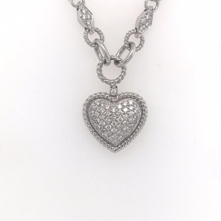 Diamond Puff Heart Necklace 1 Carat 14 Karat White Gold For Sale at 1stDibs