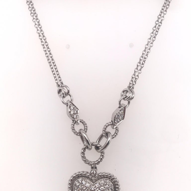 Diamond Puff Heart Necklace 1 Carat 14 Karat White Gold For Sale at 1stDibs