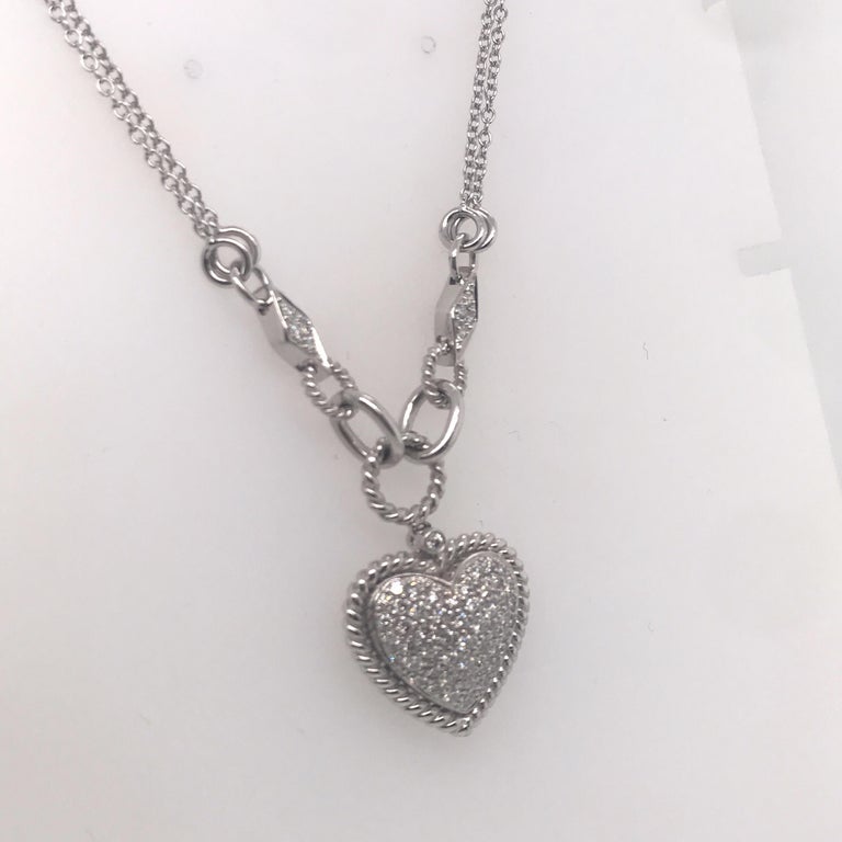 Diamond Puff Heart Necklace 1 Carat 14 Karat White Gold For Sale at 1stDibs