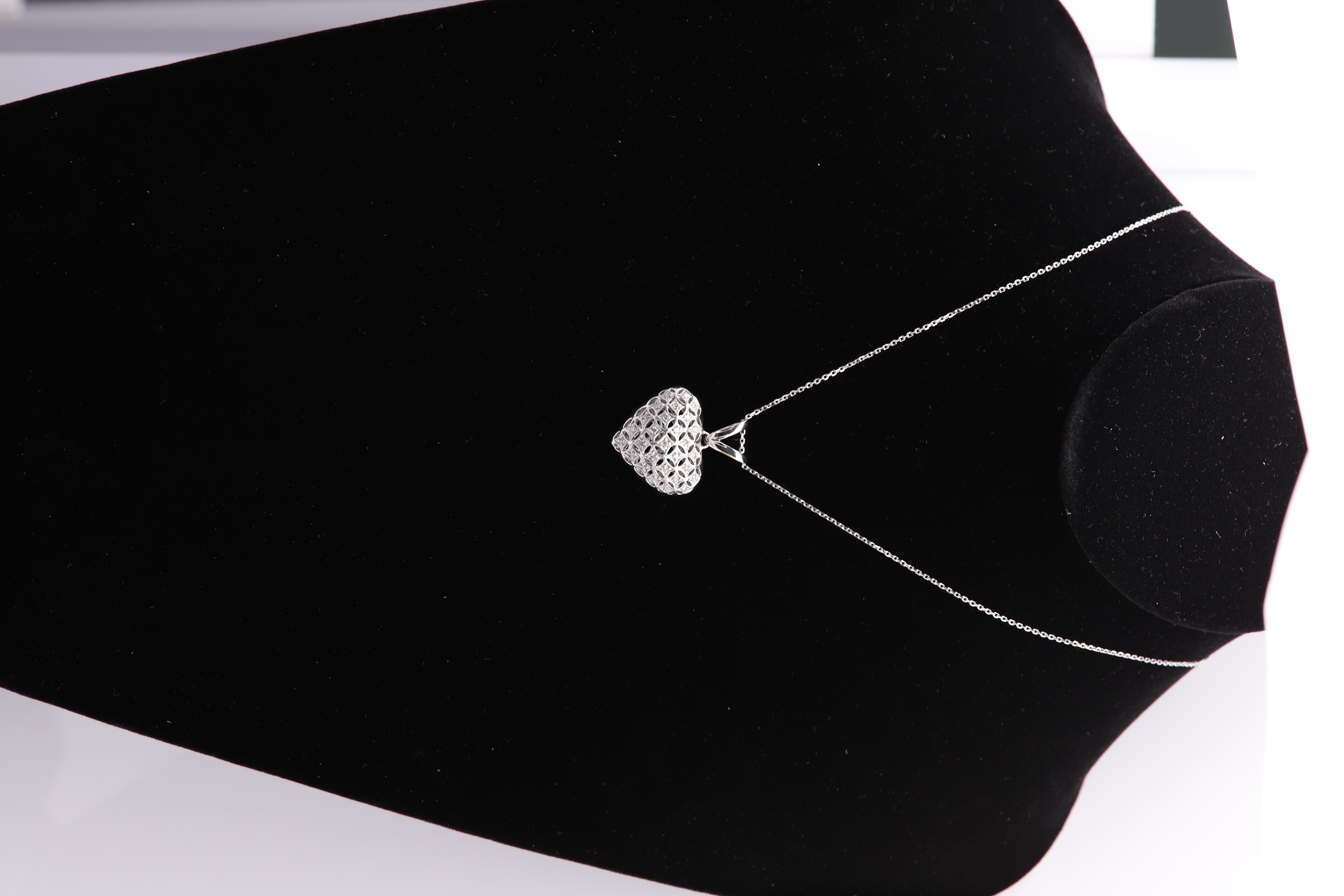 Diamond Puff Heart Necklace 18 Karat White Gold Natural Diamonds Heart ...