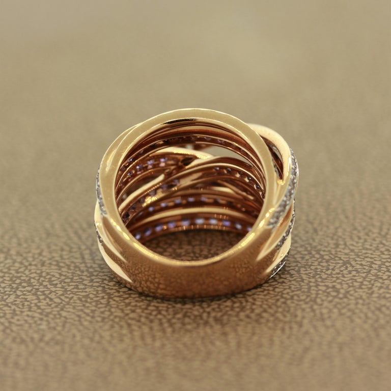 Diamond Purple Sapphire Gold Bridge Ring Band at 1stDibs