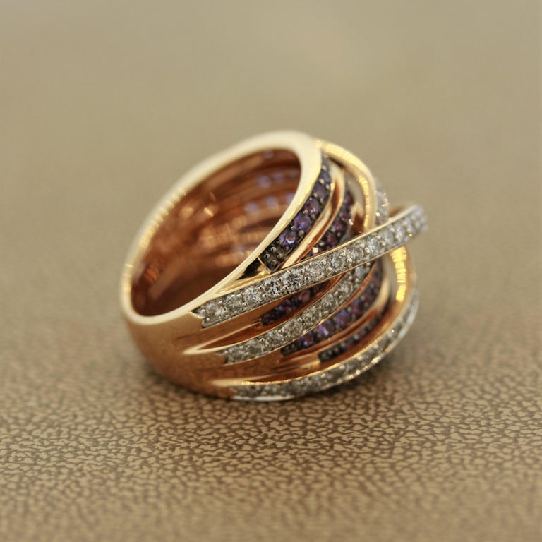Diamond Purple Sapphire Gold Bridge Ring Band at 1stDibs