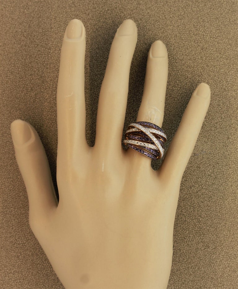 Diamond Purple Sapphire Gold Bridge Ring Band at 1stDibs