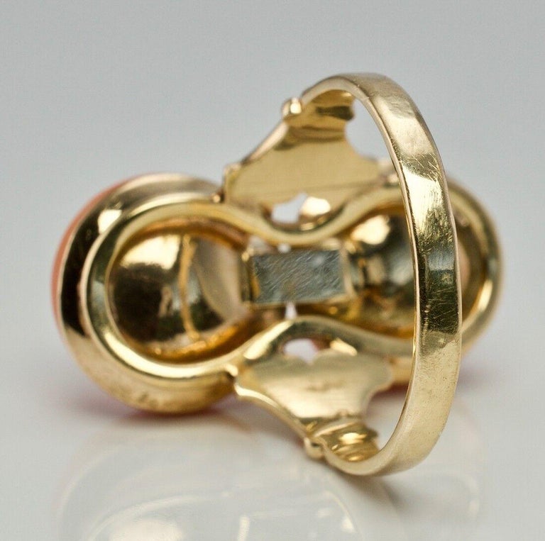 Diamond Red Sea Coral Ring 14K Gold Vintage For Sale at 1stDibs