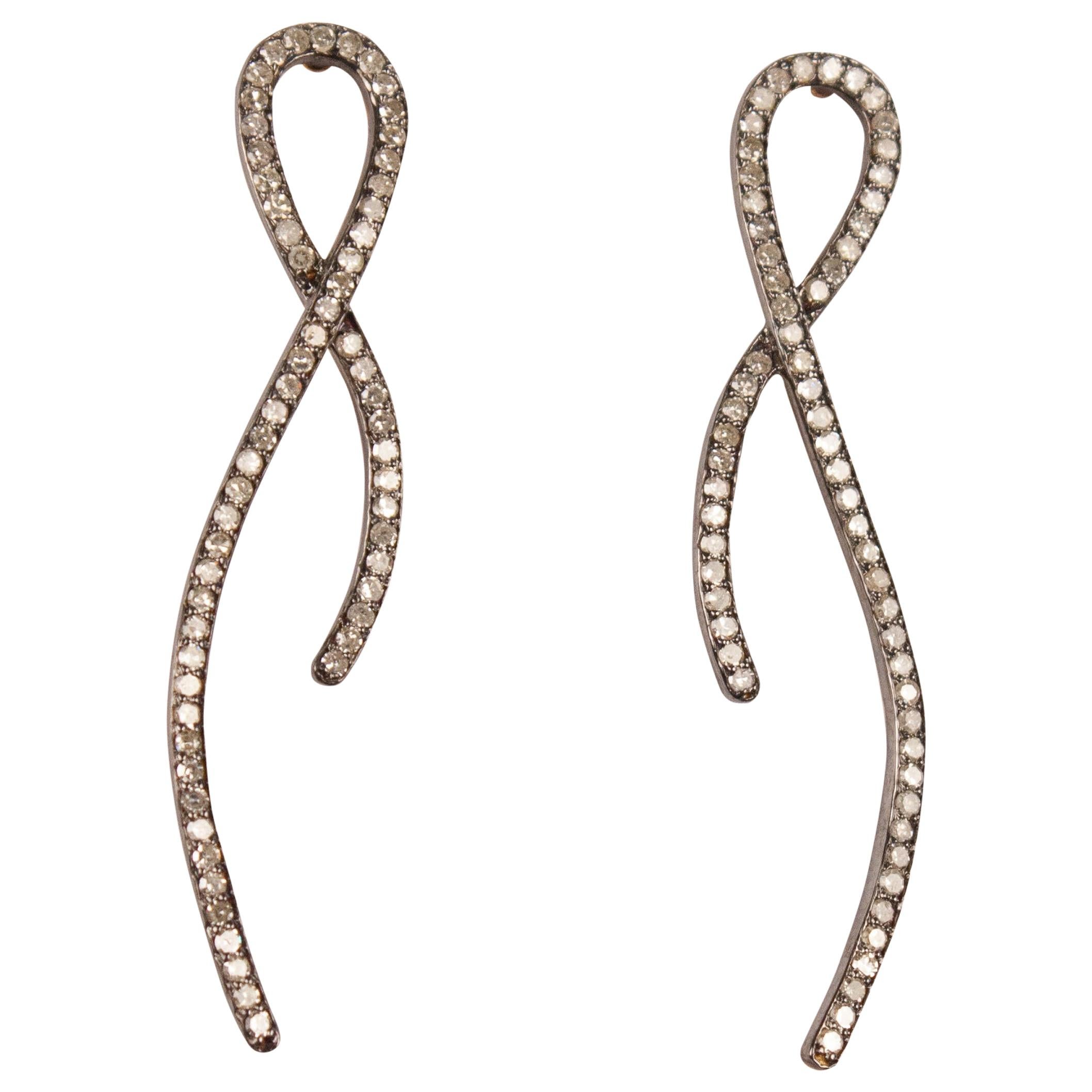 Three Row Diamond Dangle Earrings at 1stDibs