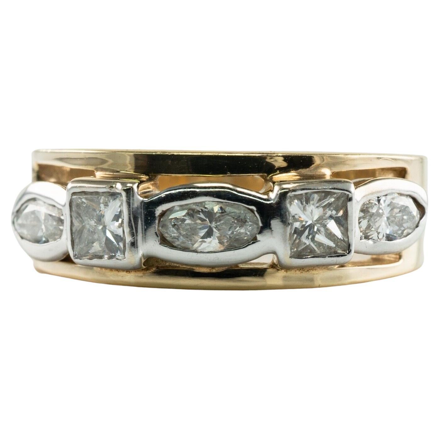 14K White Gold 0.45 Carat Round and Baguette Diamond Wedding Band ...