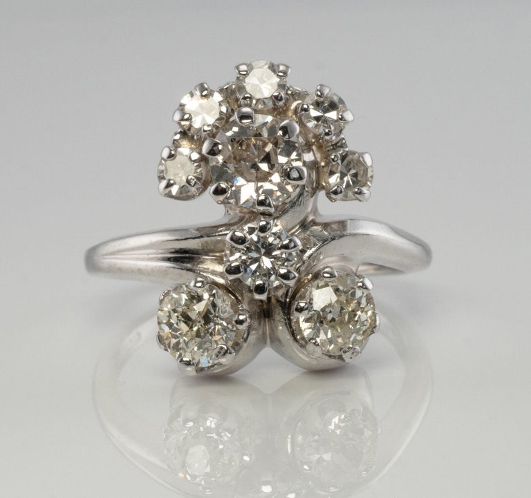 Diamond Ring 14K Gold Flower Vintage by Haco 1.45 TDW For Sale at 1stDibs