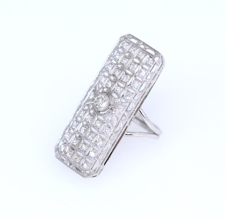 Diamond Ring Extra Long Design White Gold, 1930 For Sale at 1stDibs