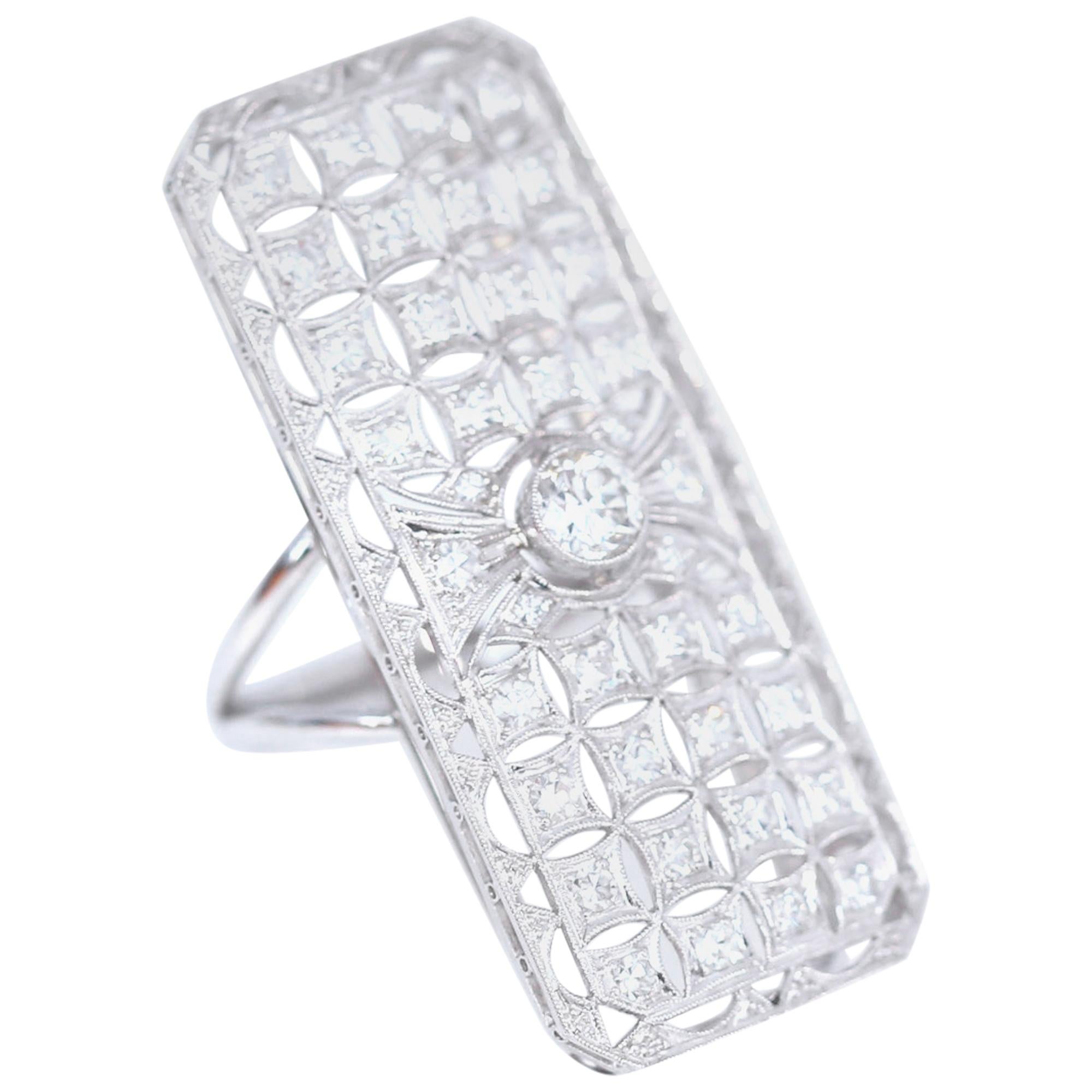 Diamond Ring Extra Long Design White Gold, 1930 For Sale at 1stDibs