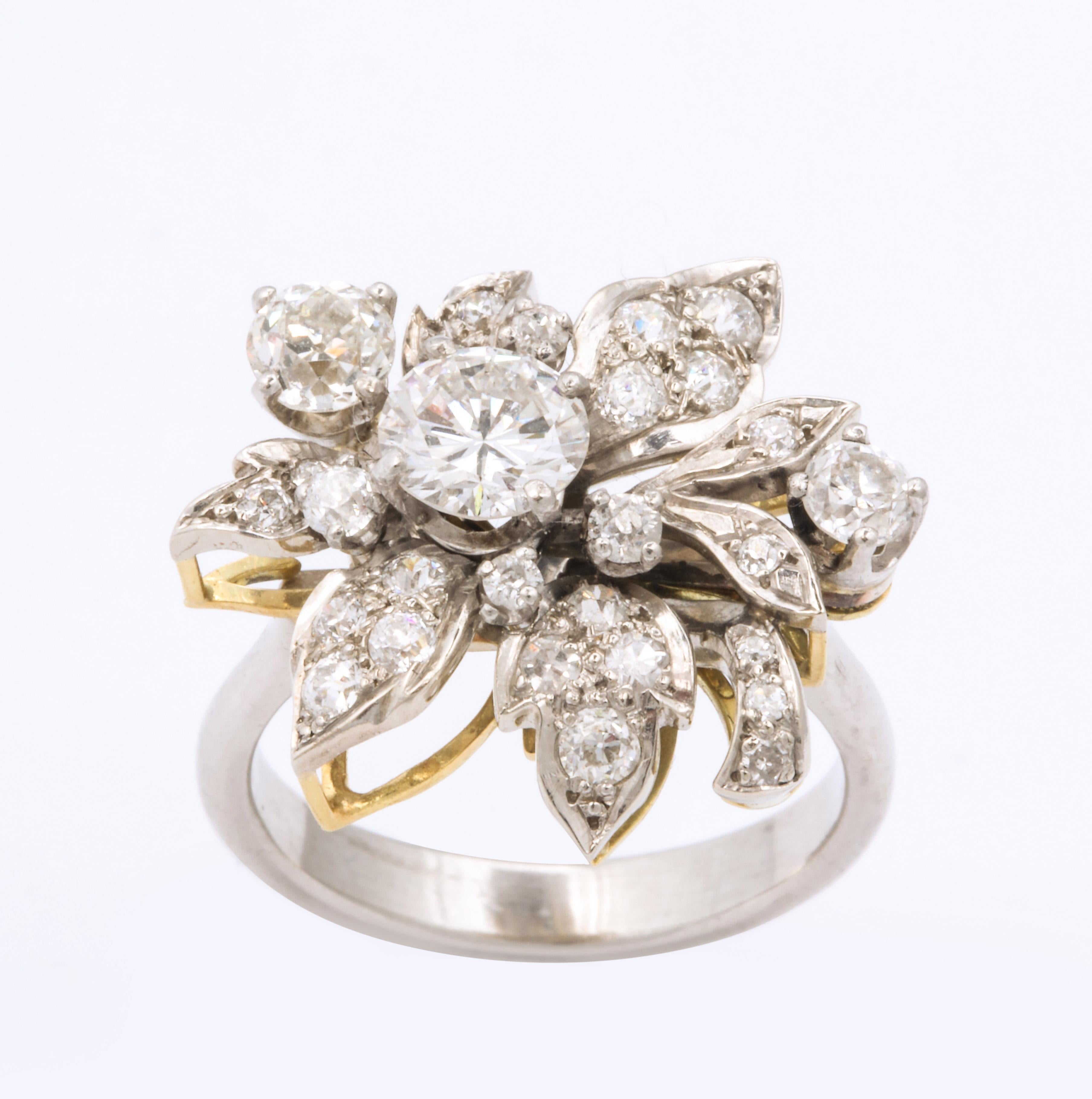 Articulated Diamond Flower Ring For Sale at 1stDibs