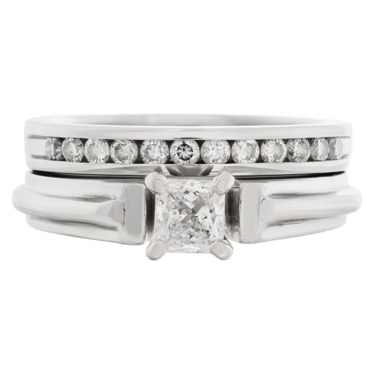Diamond Ring in Platinum with Semi Eternity Band For Sale at 1stDibs