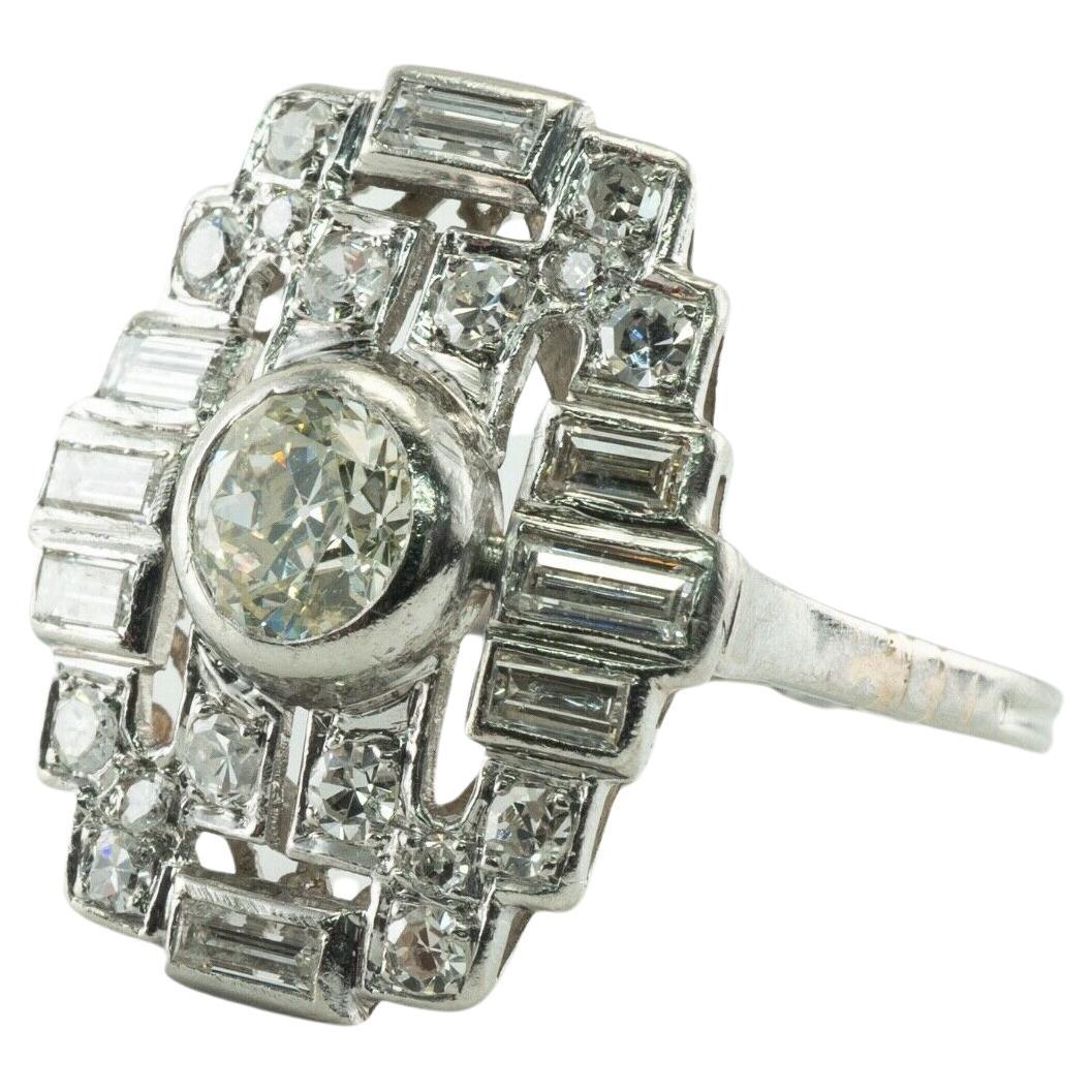 Retro GIA Old European Cut Diamond Platinum Dome Ring For Sale at 1stDibs