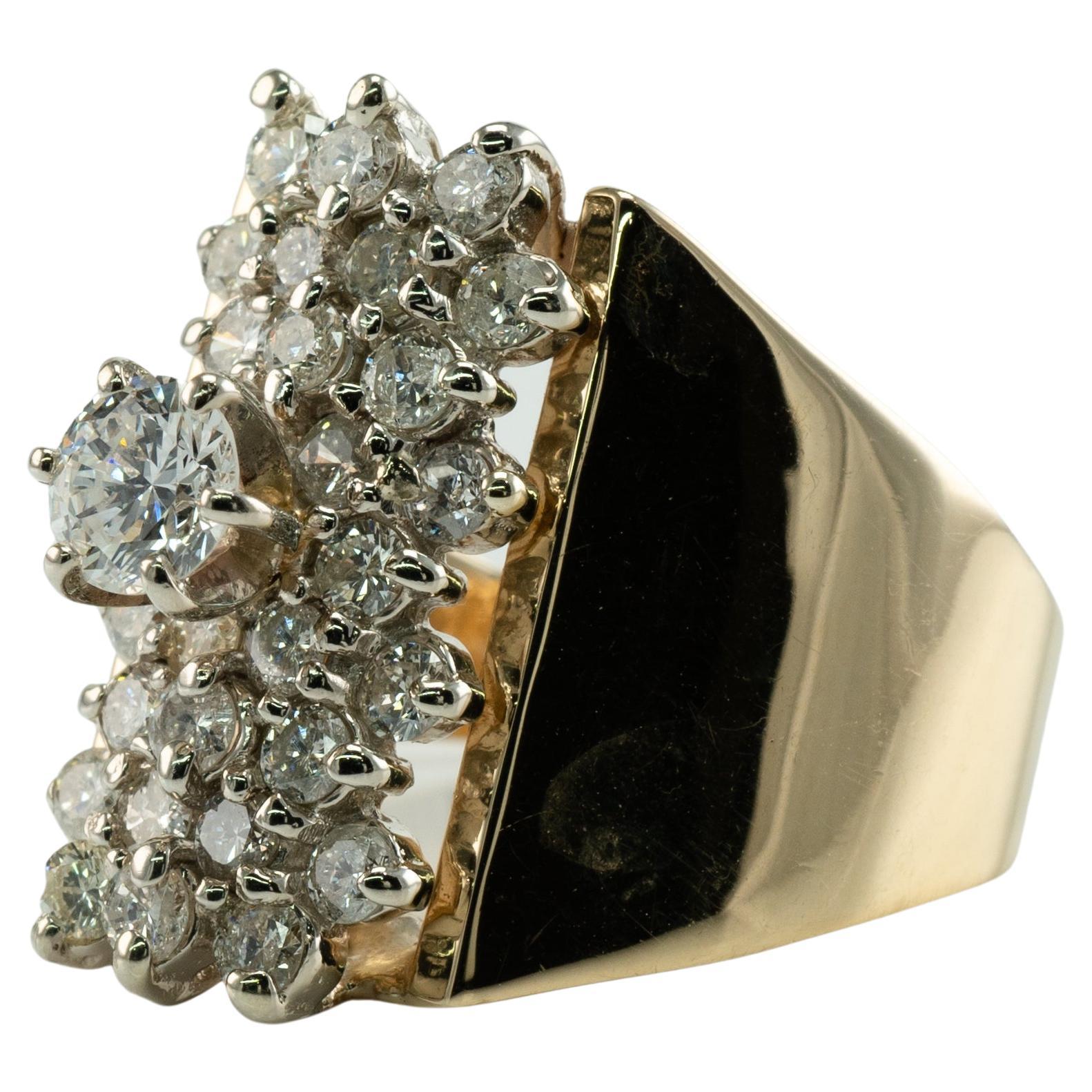 Diamond Ring 14K Gold Wide Band Round 1.86 tdw Cluster For Sale at 1stDibs