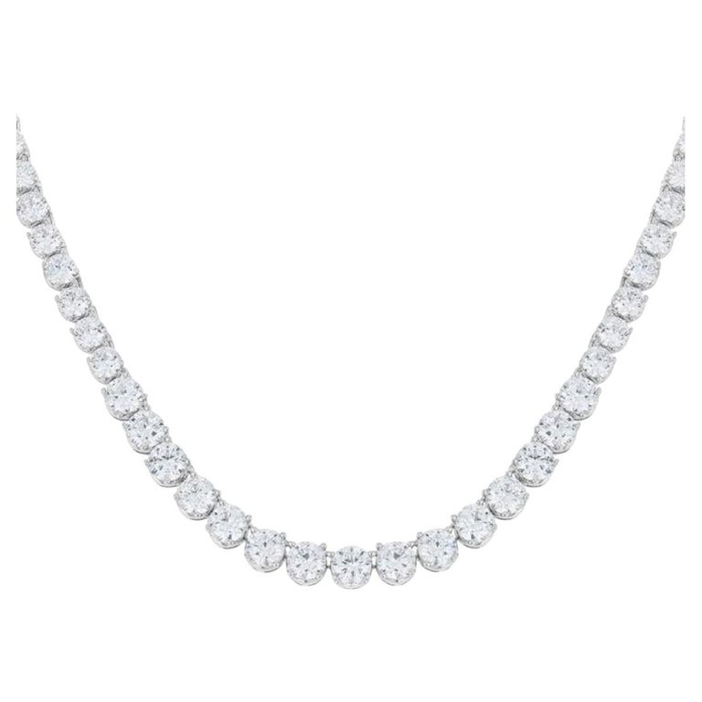 Diamond Riviera Three Claws 18 Carat White Gold Tennis Line Necklace 18 ...