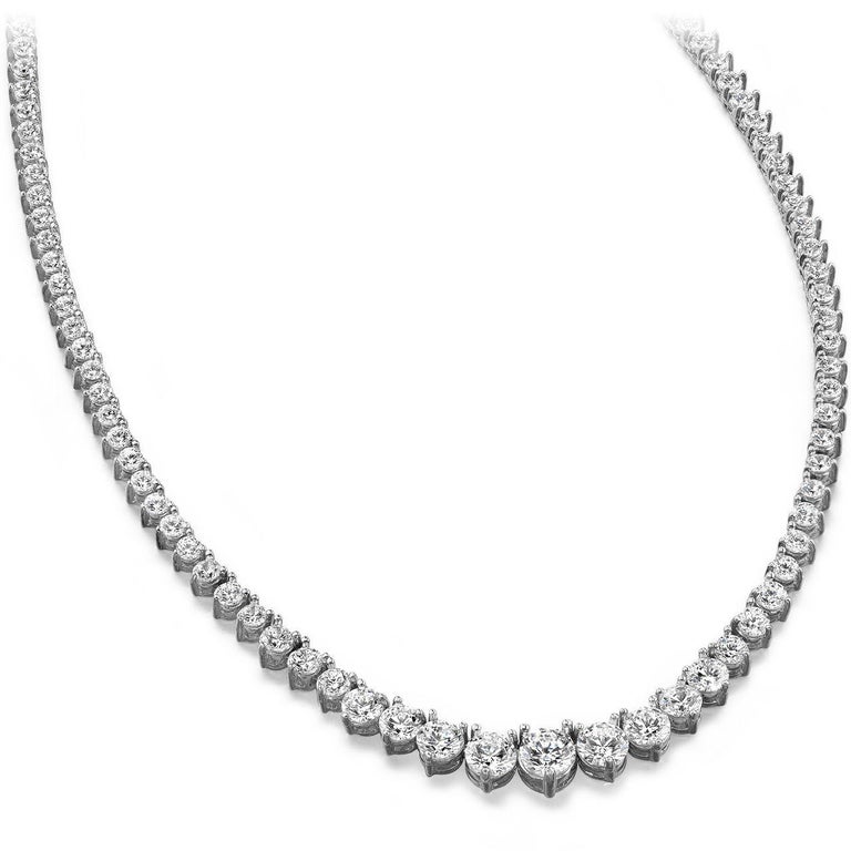 Diamond Riviera Three Claws 22 Carat White Gold Tennis Line Necklace 18 ...