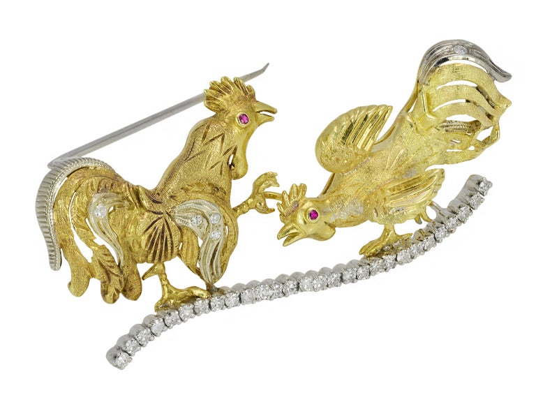 Diamond Rooster Pin at 1stDibs