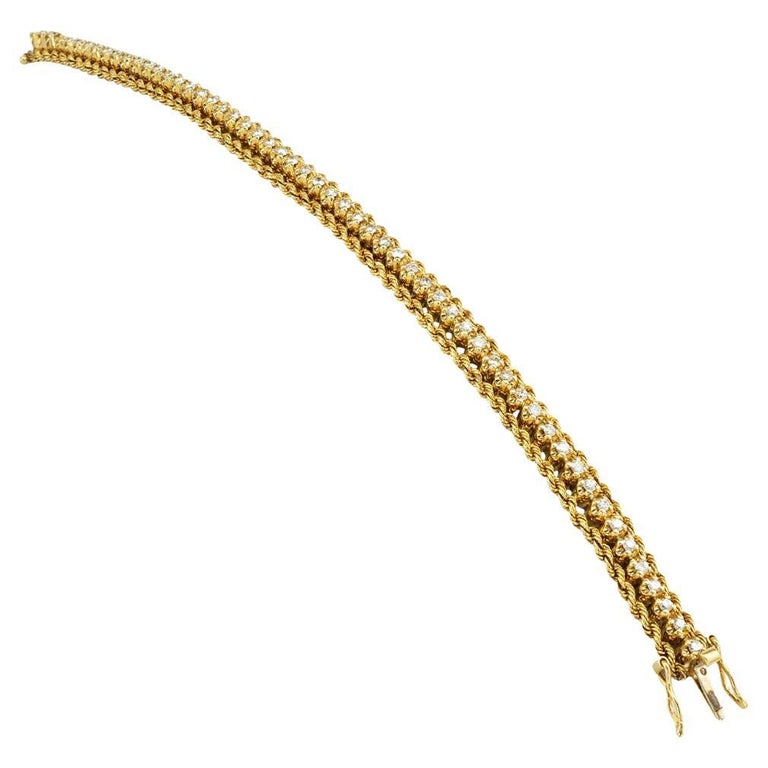Diamond Rope Chain Yellow Gold Tennis Bracelet For Sale at 1stDibs