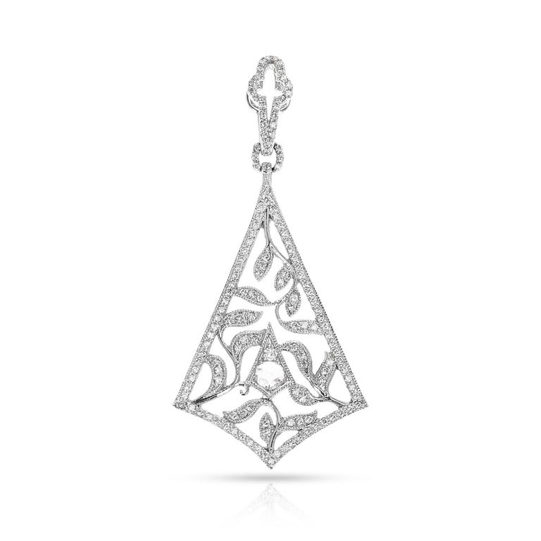 Diamond Rose Cut and Round Diamond Kite-Shape Pendant For Sale at 1stDibs