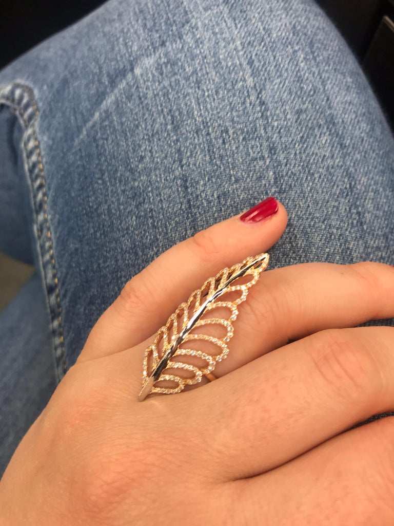 Diamond Rose Gold Leaf Ring 0.62 Carat For Sale (Free Shipping) at 1stDibs
