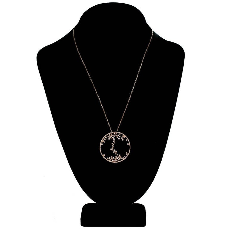 Diamond Rose Gold Round Pendant Necklace For Sale at 1stDibs